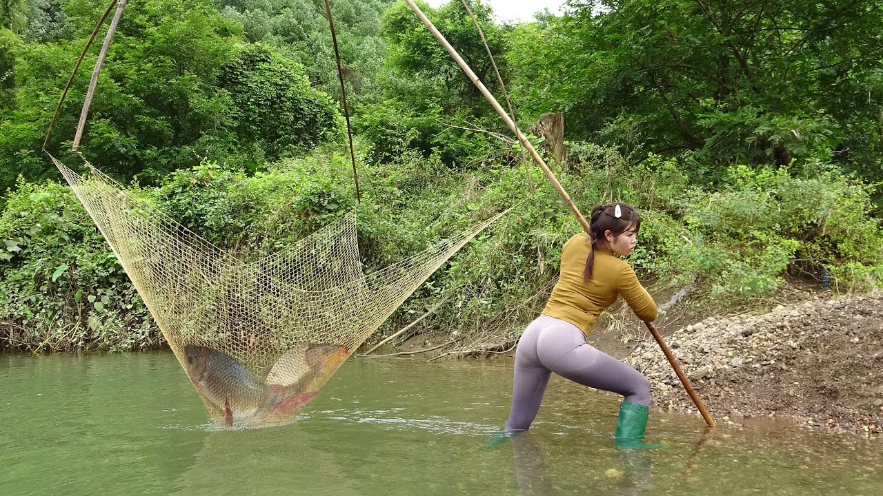 Interesting Fishing Techniques on Rivers, Fishing with Bamboo and Nets ...
