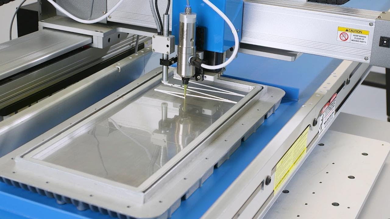 GV Series Gantry Robot Dispensing onto Conveyor-Fed Parts - YouTube