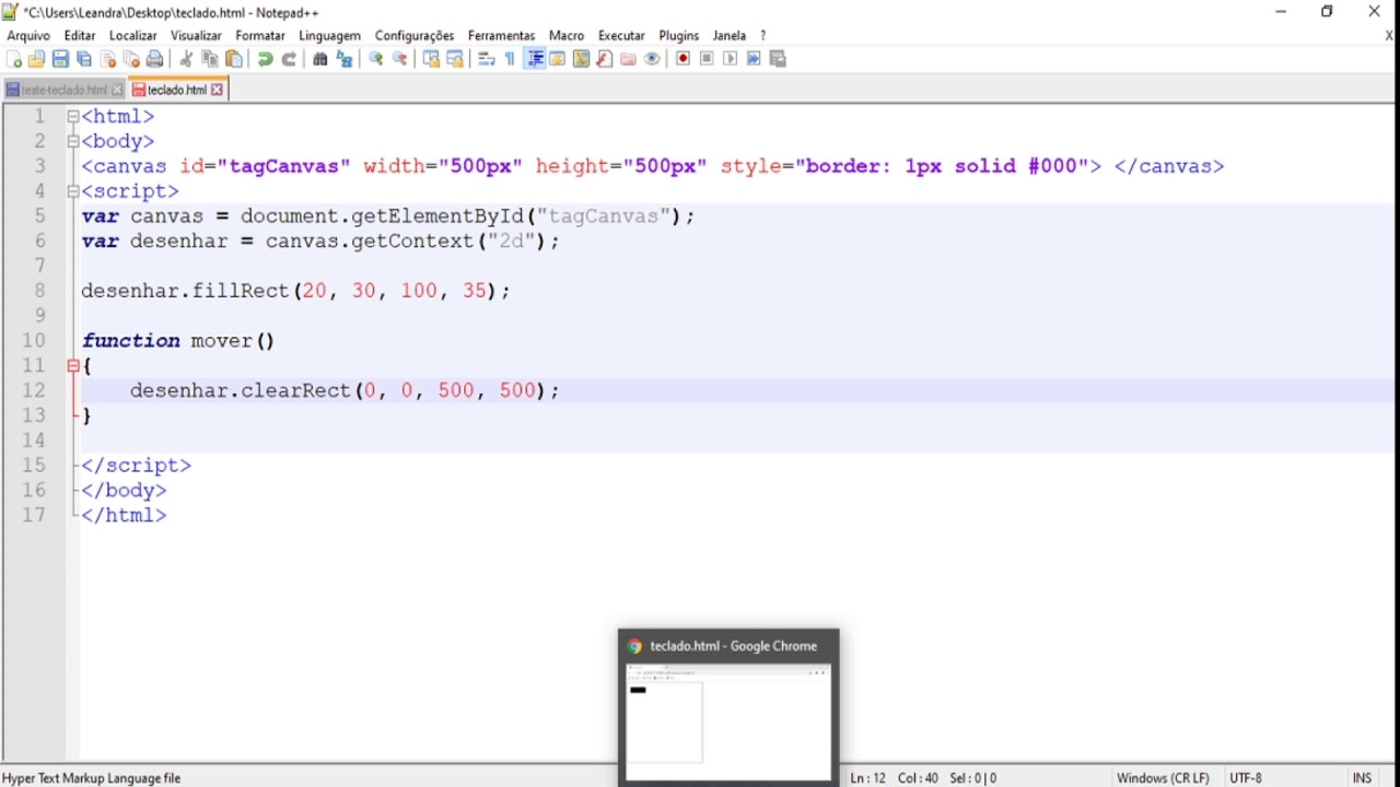 Como mover retângulo com teclado no canvas HTML5 utilizando JavaScript ...