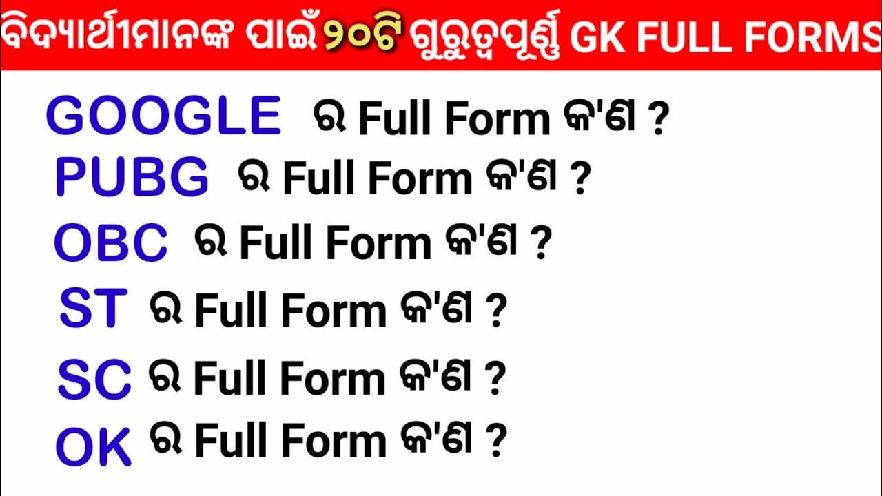 20 Most Important GK Full Forms | Full form General Knowledge | Full ...