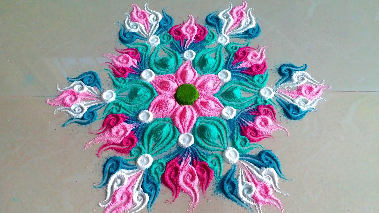 Beautiful FIRE FLAME Rangoli designs with colours | Easy kolam ...