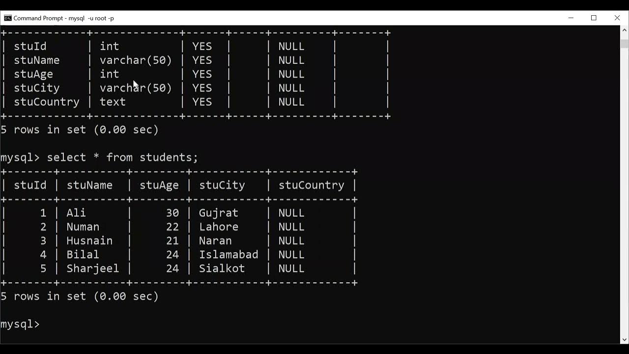 Sql Using Command Prompt Youtube
