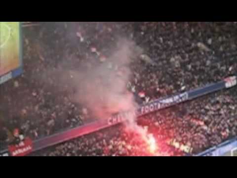Arsenal fans at Chelsea, the first Premier league flare? - YouTube