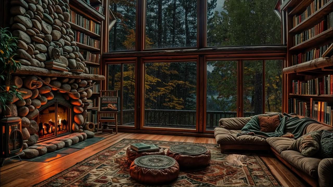 Rain Sounds & Fireplace Crackling in a Cozy Cabin – Relax, Sleep, and Unwind - YouTube