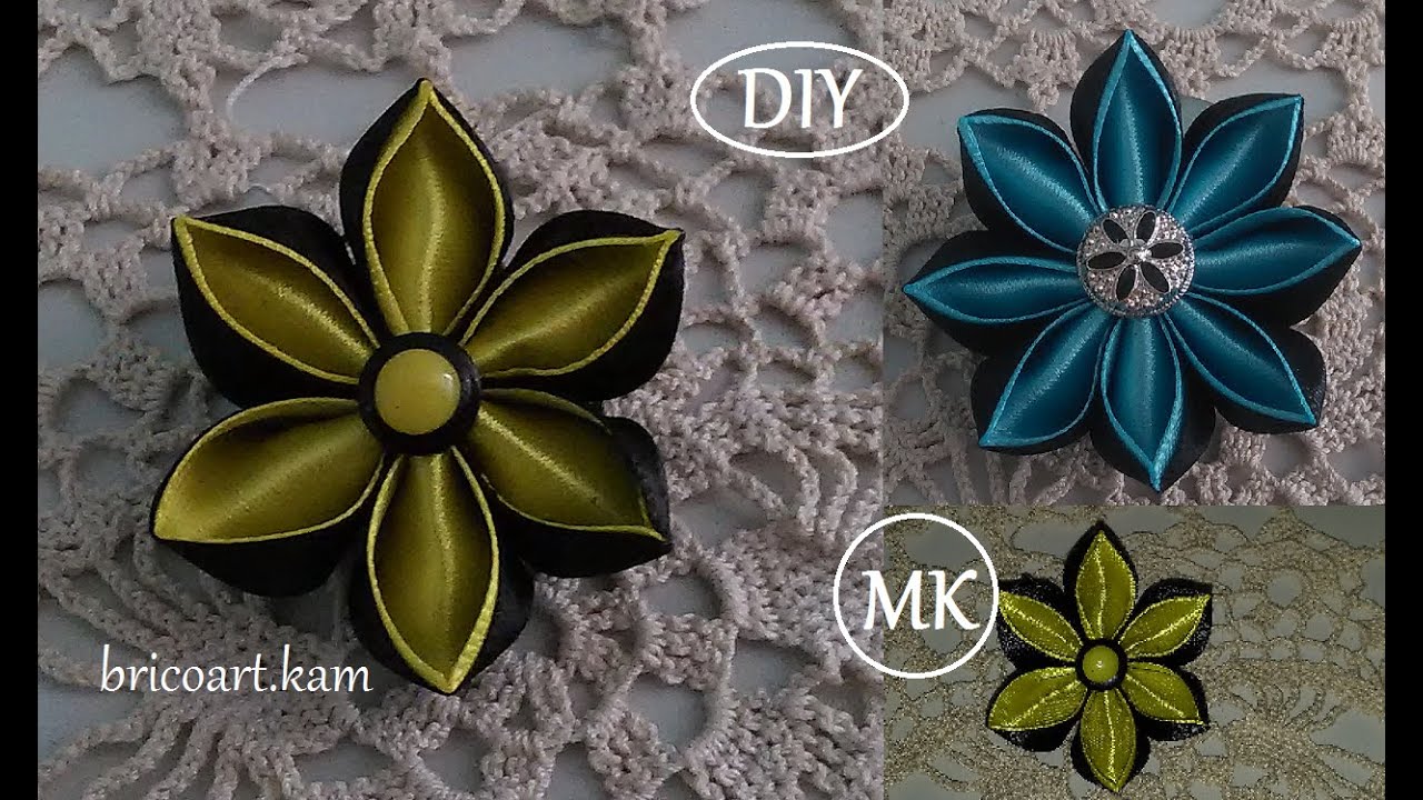 DIY for Girls/How to/Kanzashi flower Tutorial/Ribbon flower/Flor de ...
