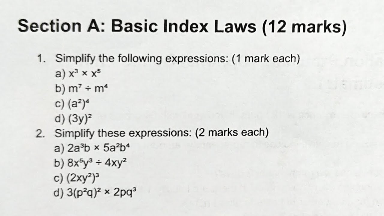 Indices : Laws and Negative Indices ( Grade 8 ) Section A - YouTube