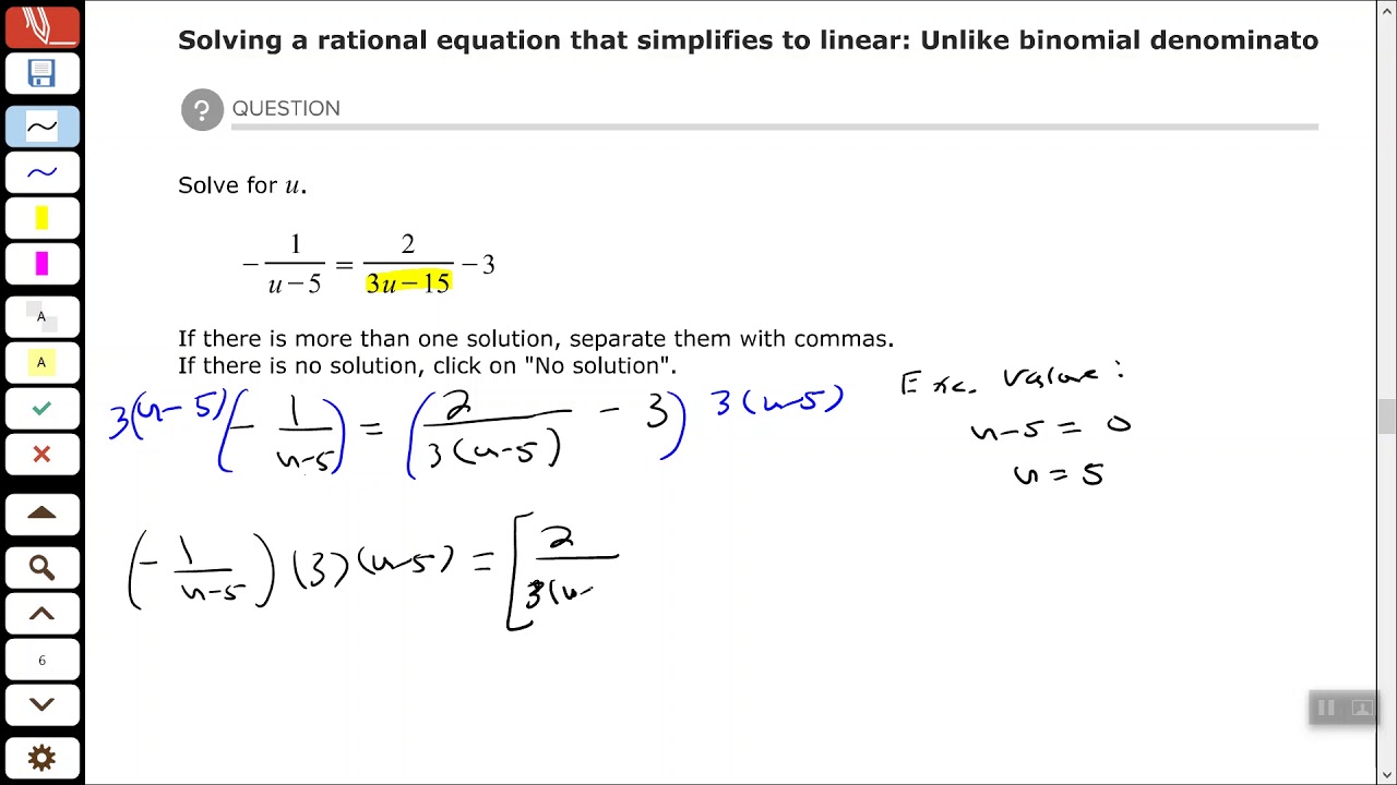 Solving a rational equation that simplifies to linear: Unlike binomial ...