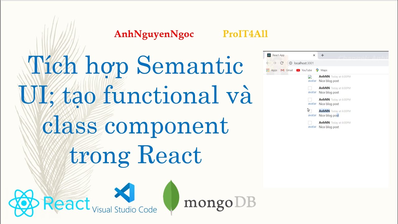 Tích hợp Semantic UI; tạo functional và class components trong ReactJS - YouTube