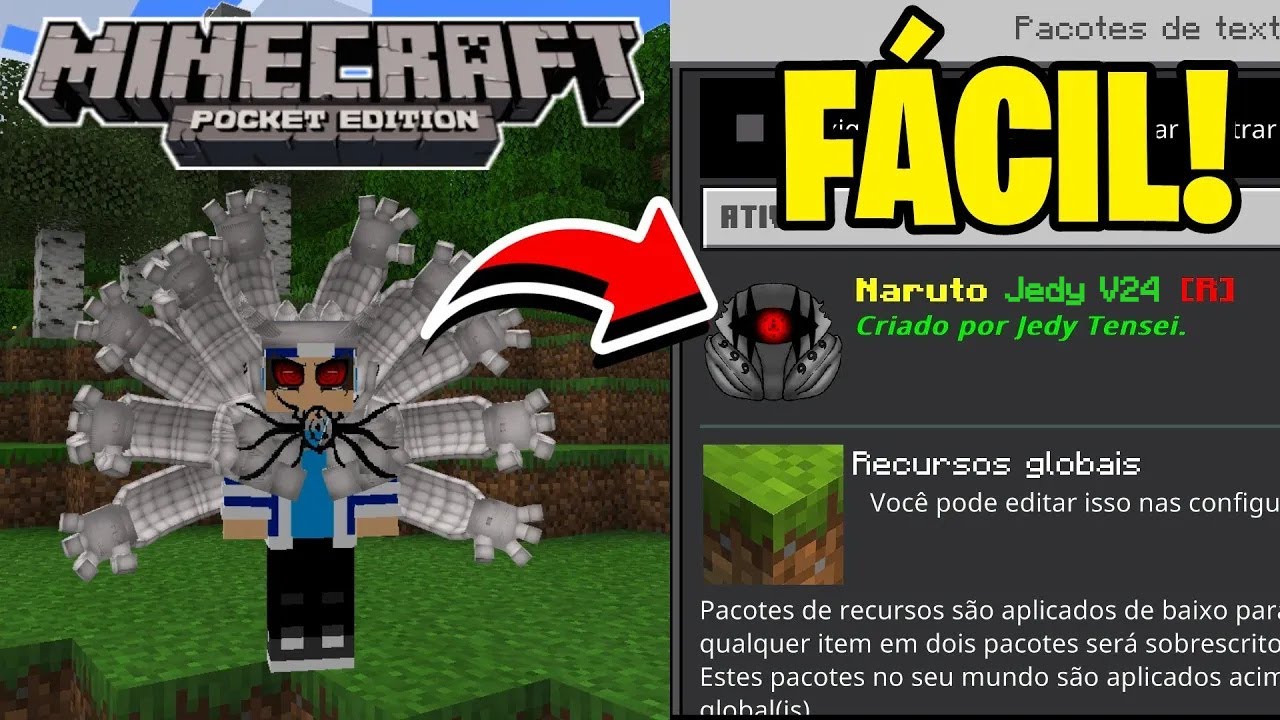 COMO INSTALAR O ADDON/MOD DO NARUTO JEDY SUPER V24 NO MINECRAFT PE 1.21 ...