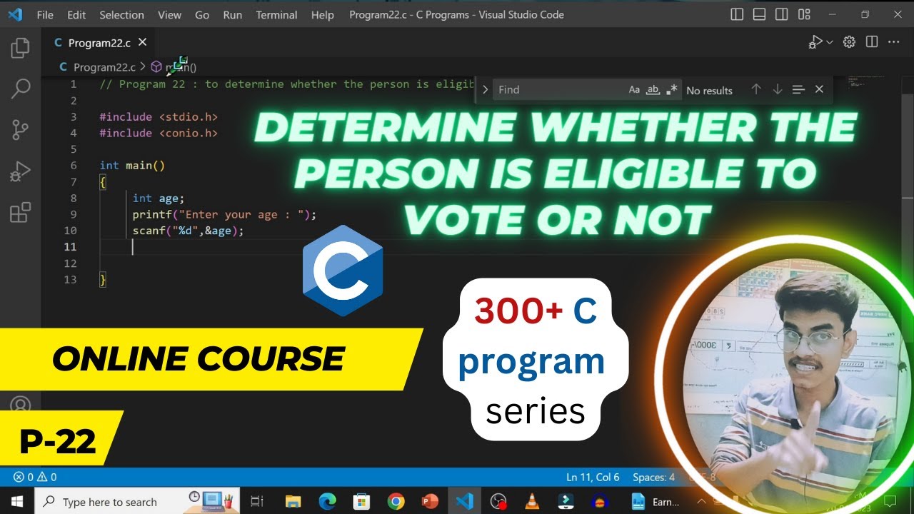 Determine Whether The Person Is Eligible To Vote Or Not If Else Control Statements Mkl Youtube