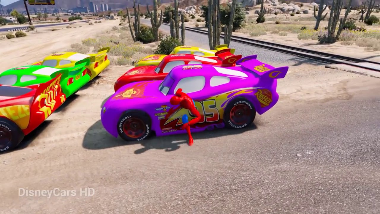 Colors Cars 3 Lightning McQueen in Train Trouble Disney Pixar Cartoon ...