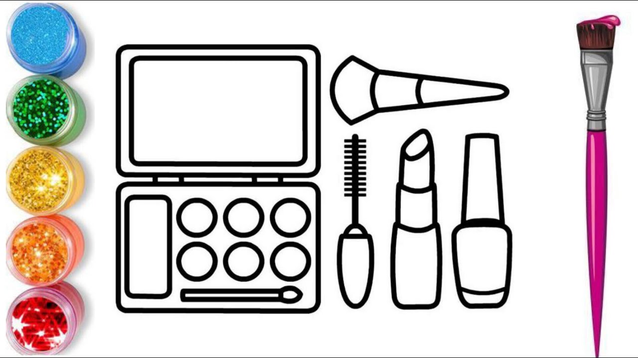 How to draw and colour a makeup kit for kids / Easy makeup kit for ...