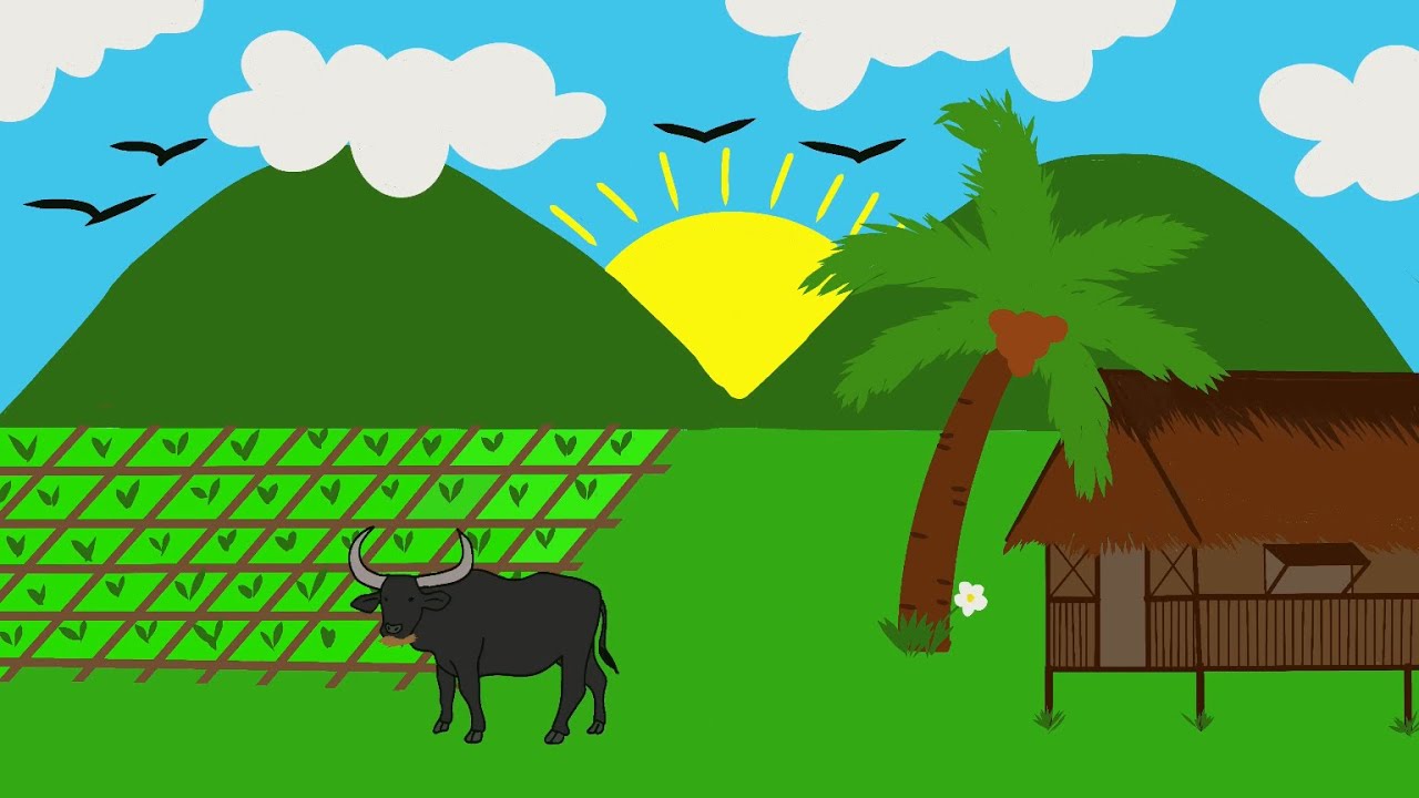 Bahay Kubo | Carabao, Farm, Tree, House, Mountain Clouds | Background ...