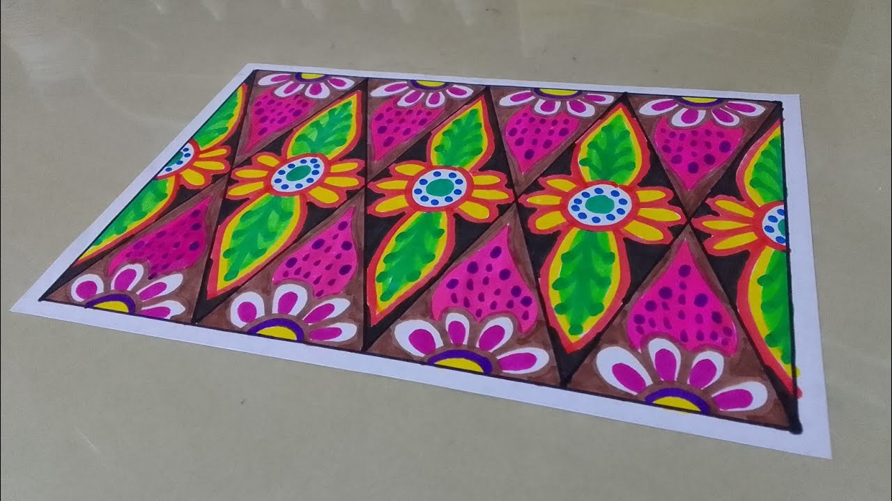 cara menggambar batik betawi, motif batik bunga bebas. - YouTube