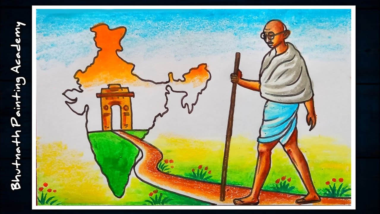 gandhiji full body drawing easy - YouTube