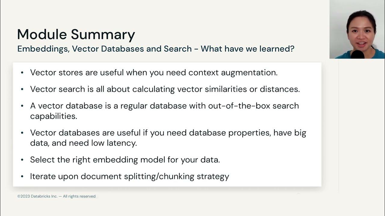 LLM Module 2 - Embeddings, Vector Databases, and Search | 2.7 Summary - YouTube