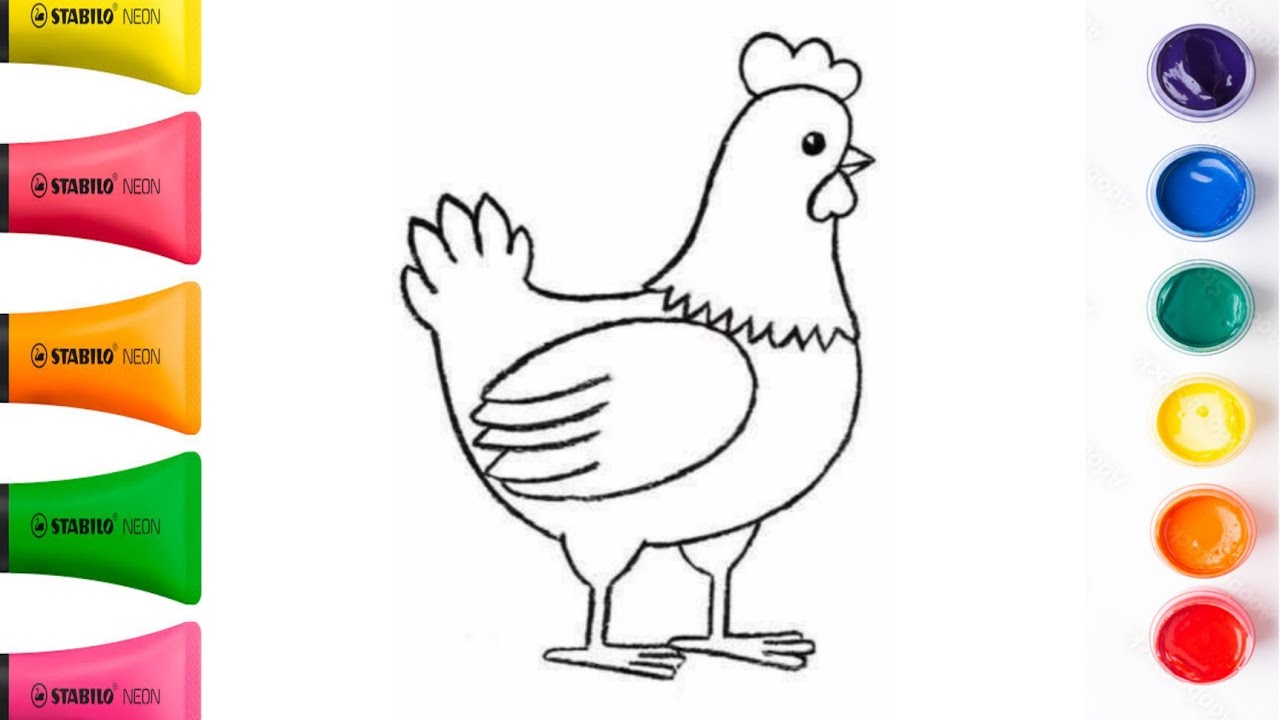 H for Hen,how to colour a Hen, easy step by step with kids drawing ...