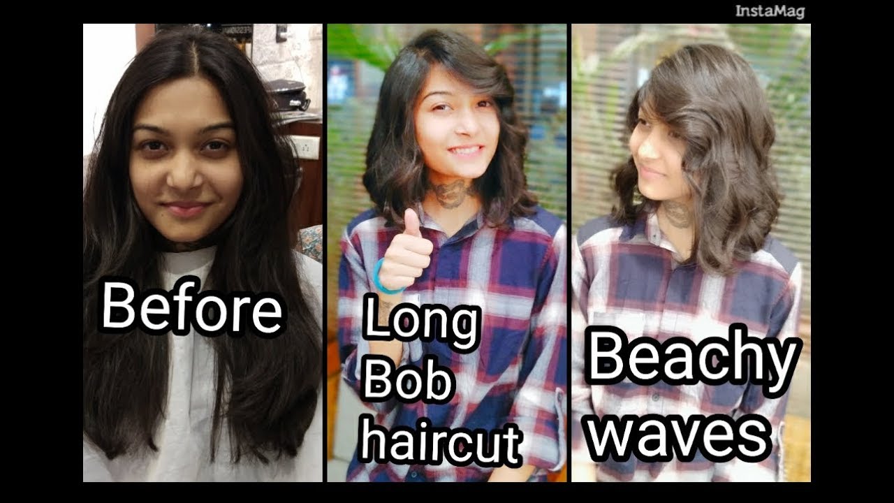 Easy long bob haircut tutorial in hindi | lob | beachywaves |haircut ...