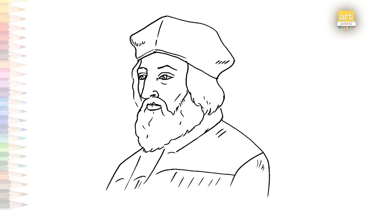Jan Hus drawing easy | Face line art tutorial | How to draw Jan Hus ...