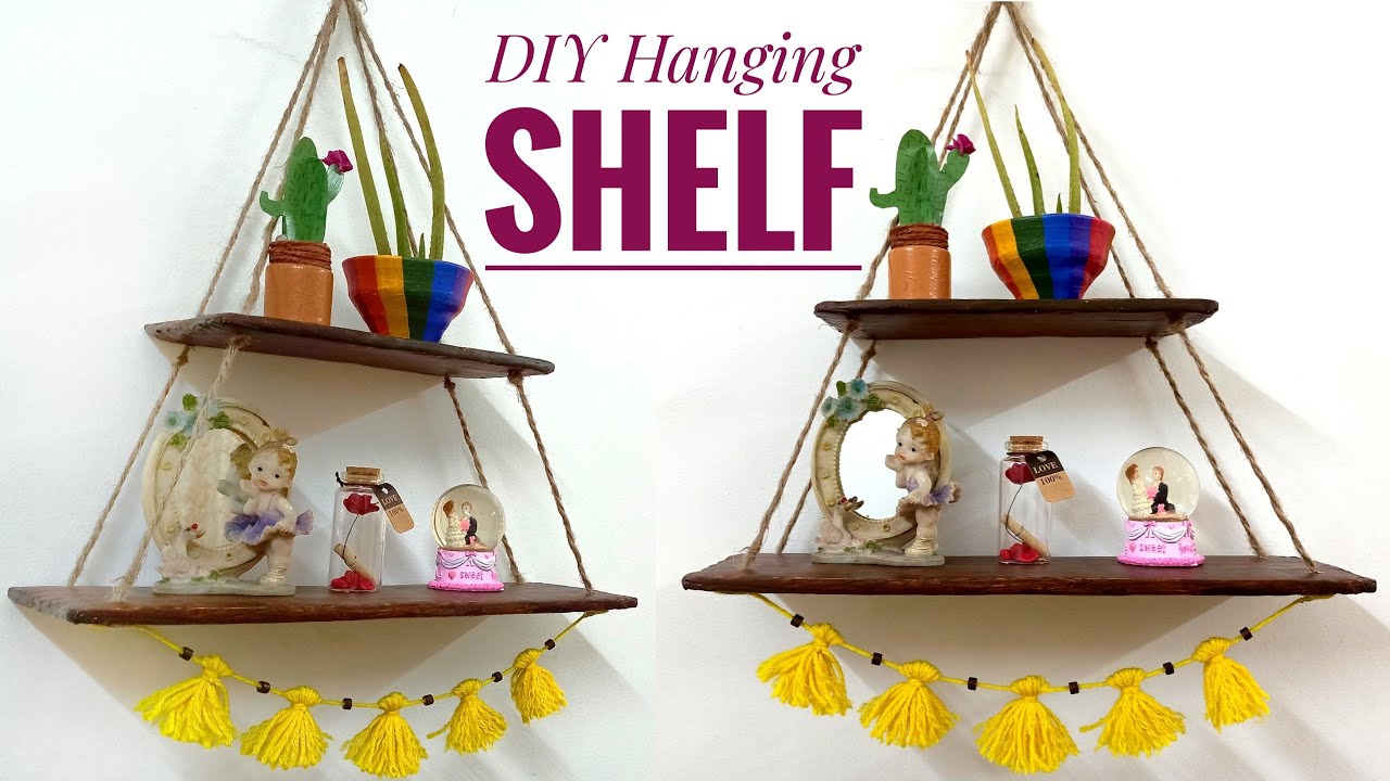 DIY Hanging Rope Shelf | Hanging Cardboard Shelf | Inexpensive Shelf ...