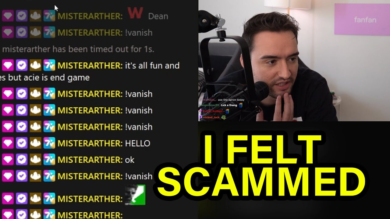 Arther talks about getting caught in chat - YouTube