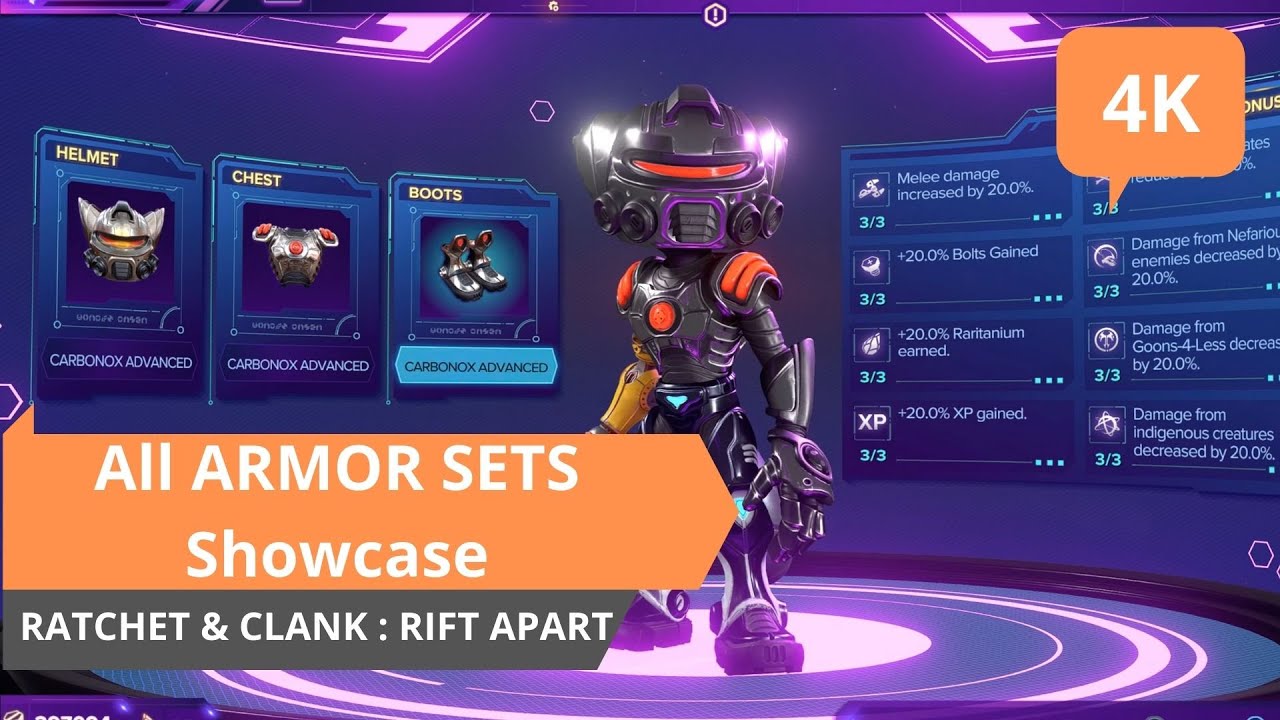 [4K] Ratchet & Clank: Rift Apart - All Armor Sets on Rivet - YouTube