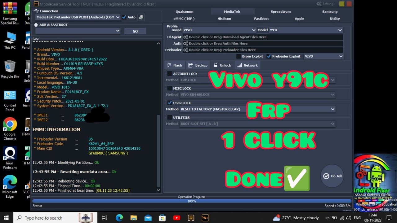 vivo mtk (Y91i ,Y91C) frp latest security patch preloader mode 1click ...