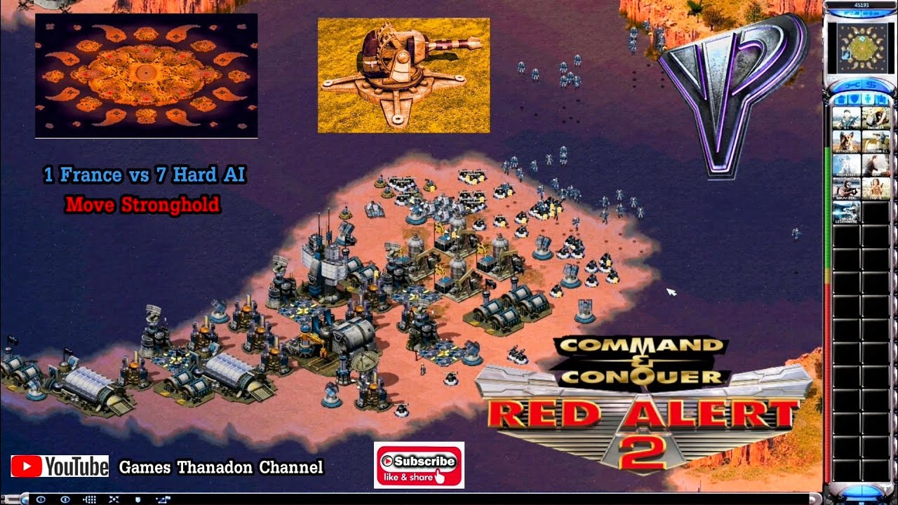 Red Alert 2 : France Grand cannon 1 vs 7 Brutal AI / Move Stronghold ...
