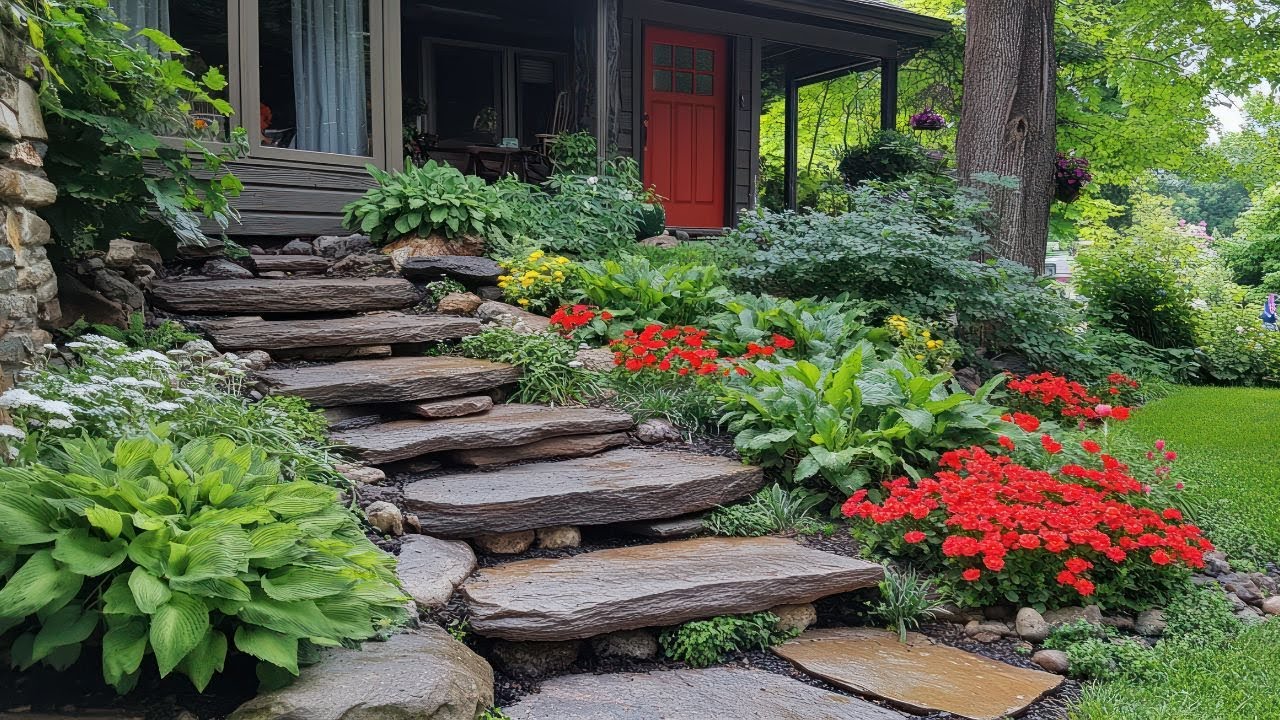 Make an Elegant First Impression With Sloping Pathway and Garden Home ...