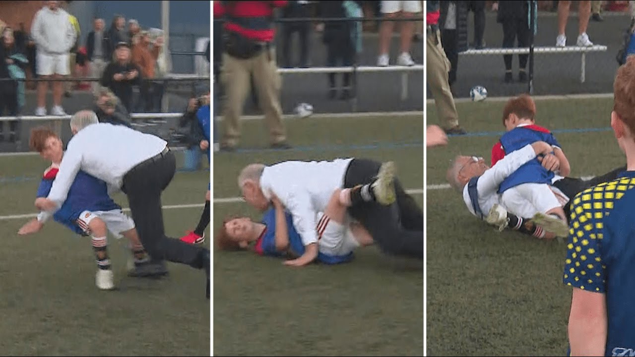 Scott Morrison takes out young soccer player in Tasmania - YouTube