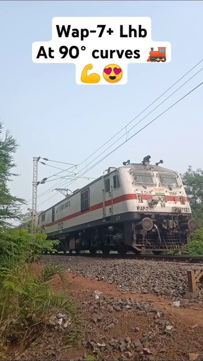 WAP 7+ 130 KMPH LHB AT 90° CURVE 💪😍🚂 #wap_7 #locomotive #lhb #shorts #trending #alp #railway # ...