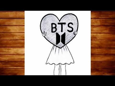 How to draw a girl with bts heart|easy bts drawing|bts girl drawing ...