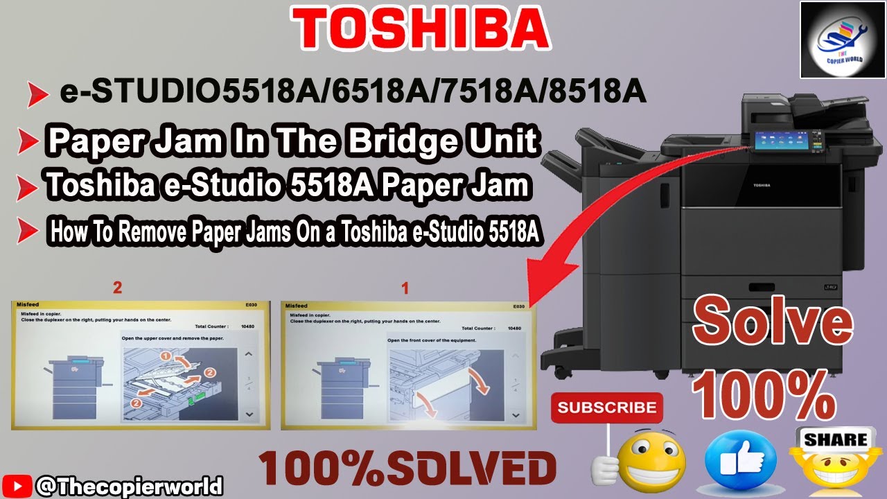 Toshiba e-Studio 5518A Paper Jam || How to Clear Misfeeds Toshiba e ...
