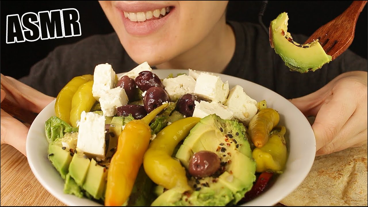 ASMR CRUNCHY GREEK STYLE SALAD + FETA CHEESE | MUKBANG EATING SOUNDS No ...