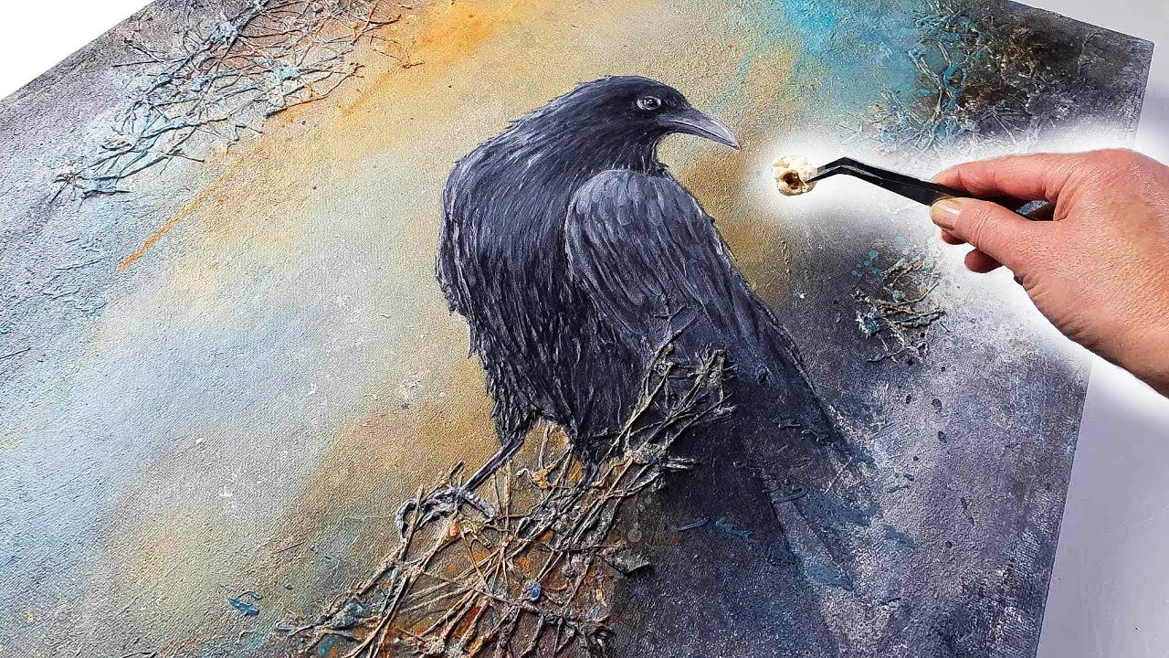 HUGE Mixed Media Raven Art - TEXTURE Techniques! Crazy Results! | AB ...