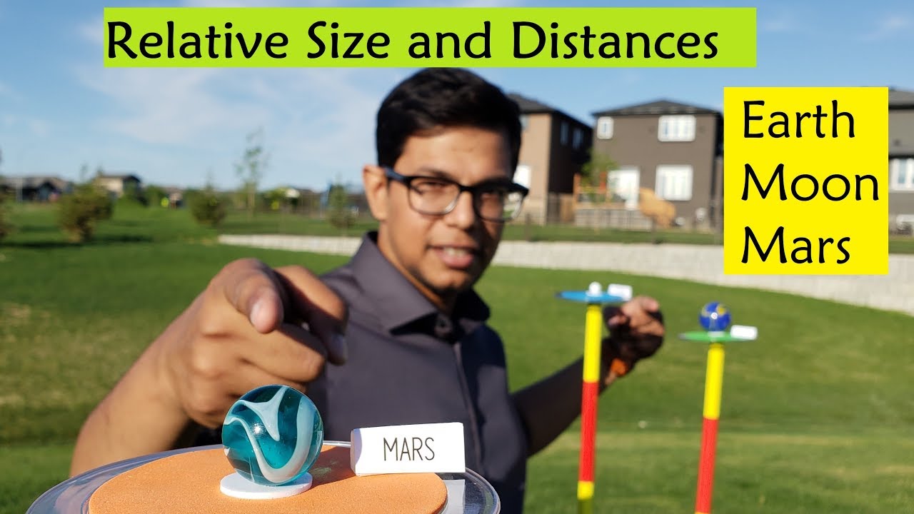 Relative size and distance (scale size) of Earth, Moon and Mars - YouTube