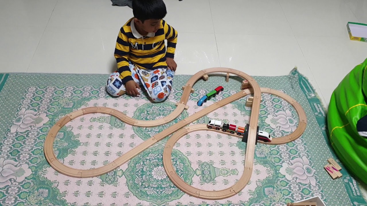 Play time with Lillabo Ikea Train Set, Tracks and Jenga Blocks - YouTube