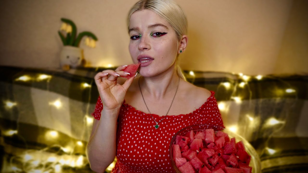 ASMR juicy watermelon eating 🍉 Mouth sounds, whispering, tapping for ...