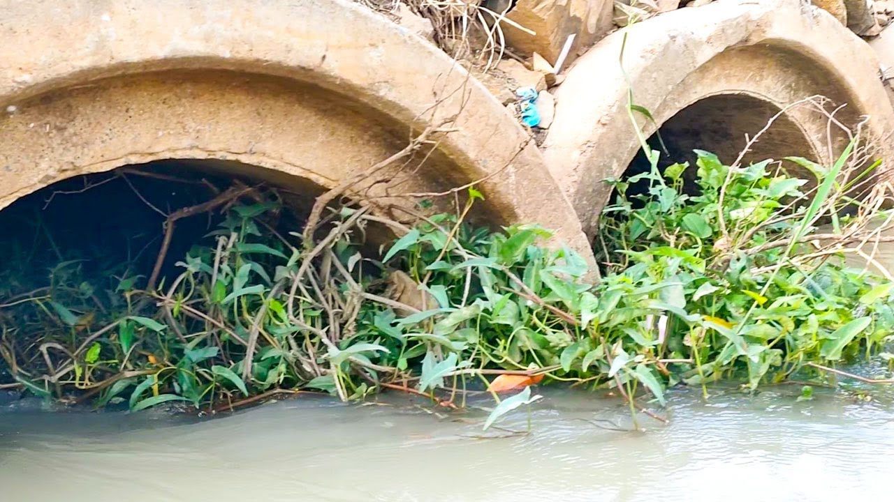 Unclogging Three Culvert Drain Clogged By Plants And Trash - YouTube