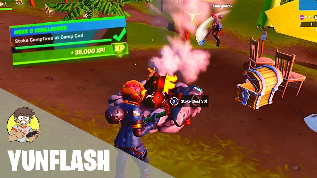 Stoke Campfires at Camp Cod - Fortnite challenge week 9 - YouTube