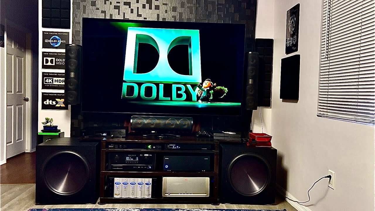 SMALL LIVING ROOM HOME THEATER DOLBY ATMOS DOLBY VISION DEMO - YouTube