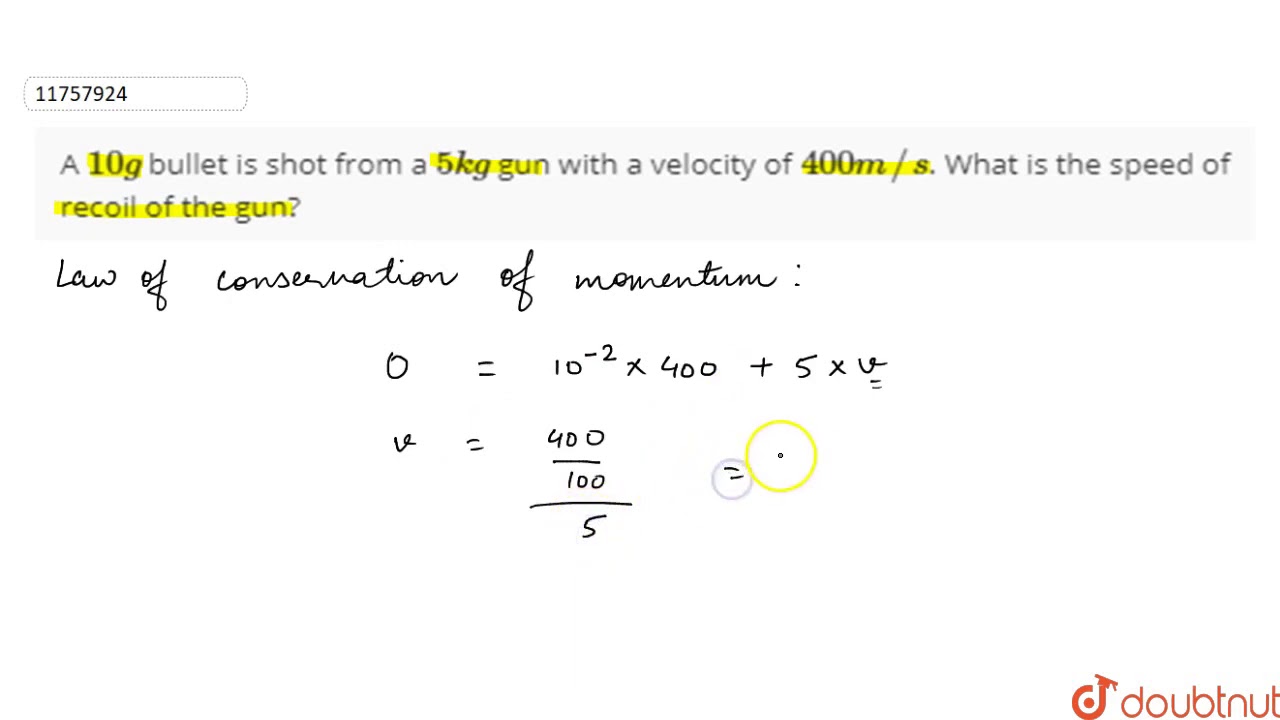 A `10g` bullet is short from a `5kg` gun with a velocity of `400m//s ...