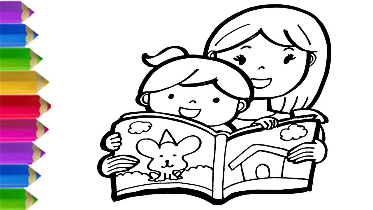 Draw and Color a Mom with Her Baby 👩👶🍼🌄🌈 Bedtime Story Book Drawings ...