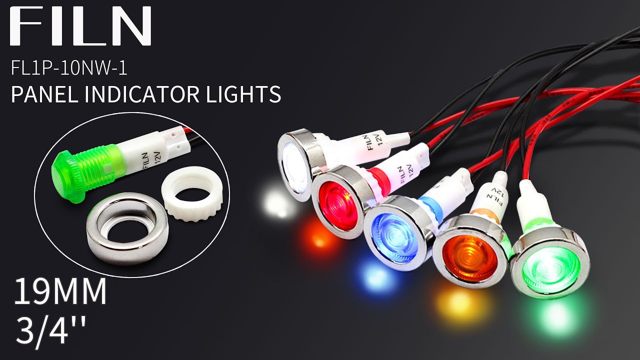 FILN 12v LED Indicator Light Piolt Light with Mini 10MM Red Green Bule ...