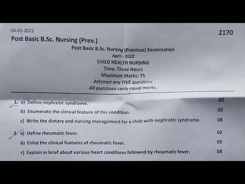 Child Health Nursing Question Paper for Post Basic B SC Nursing ...