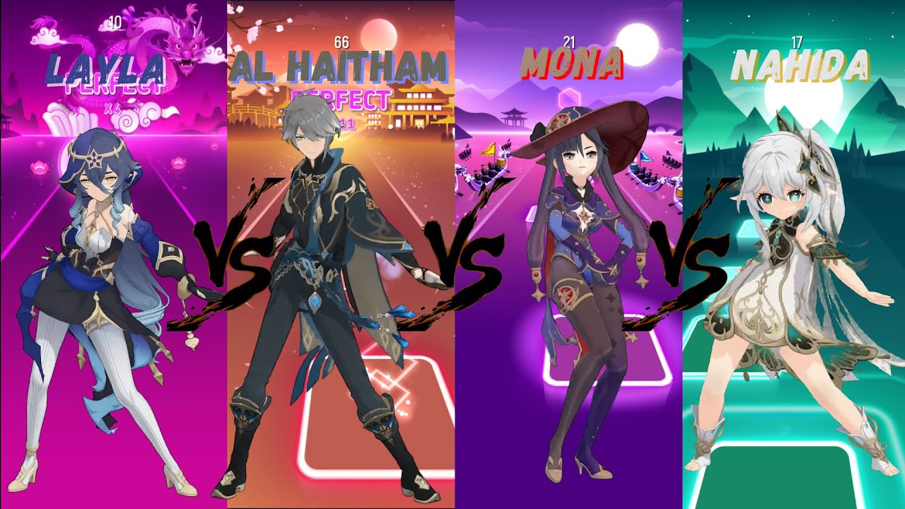 Tiles Hop Edm RUSH! - Genshin Impact| Layla vs Al Haitham vs Mona vs ...