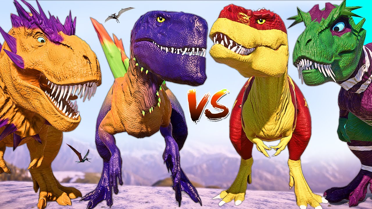 Storm Giganotosaurus vs Magneto Indoraptor Allosaurus T-REX Dinosaurs Fight Jurassic World ...