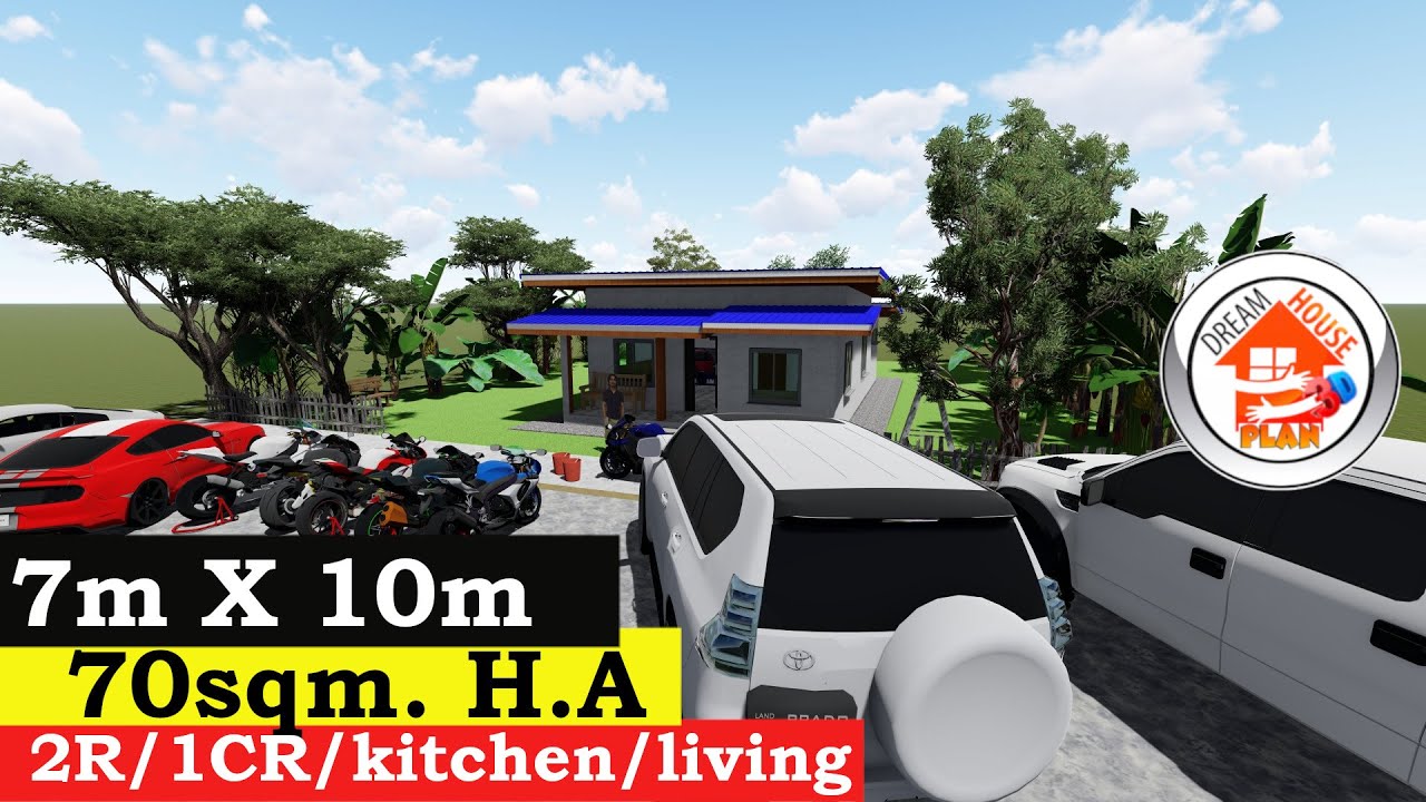 DREAM HOUSE PLAN 3D/ 7m X 10m/ 70sqm H.A /2BR /1 CR / KITCHEN /LIVING ...