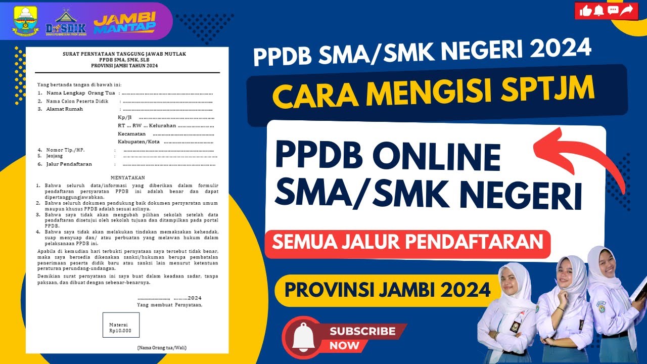 Cara Mengisi SPTJM PPDB SMA/SMK Negeri Provinsi Jambi 2024 - YouTube