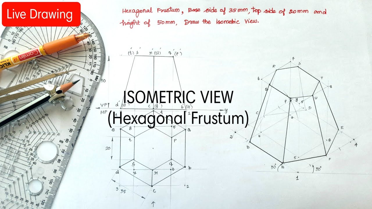 Isometric View of Hexagonal Frustum | Simple Method | Engineering ...